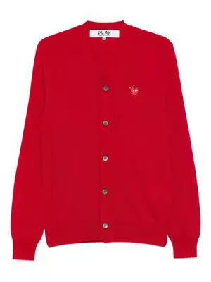 Play Comme Des Garcon Heart-emblem Rhinestone Cardigan - Red