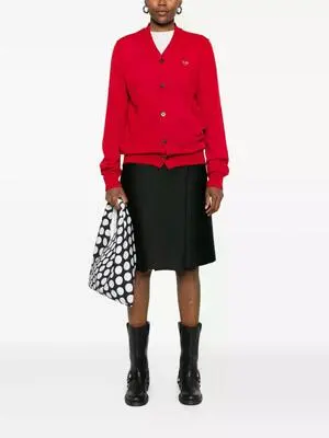 Play Comme Des Garcon Heart-emblem Rhinestone Cardigan - Red