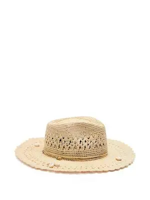 SENSI STUDIO Shell-embellished Straw Fedora Hat - Neutrals