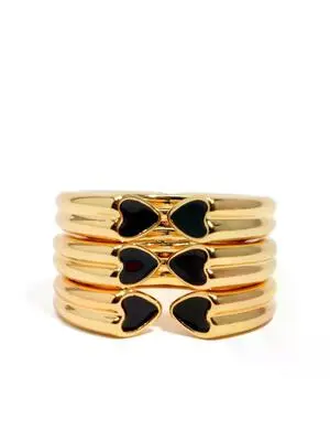 Bimba Y Lola Ribbed Ring With Heart Detail - Gold