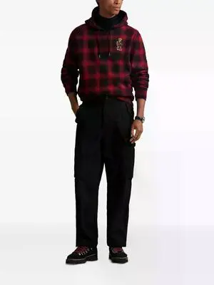 Polo Ralph Lauren Plaid Hoodie With Embroidered Bear Motif - Red