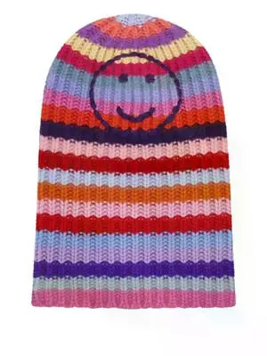HURRAY Striped Smiley Beanie - Red
