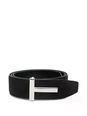TOM FORD Belt With Logo Plaque Buckle - Black