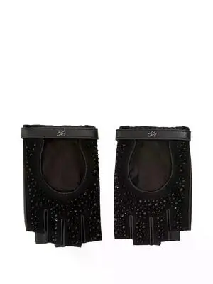 Karl Lagerfeld K/autograph Rhinestone Fingerless Gloves - Black