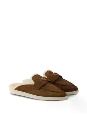 Prada Shearling Mules - Brown
