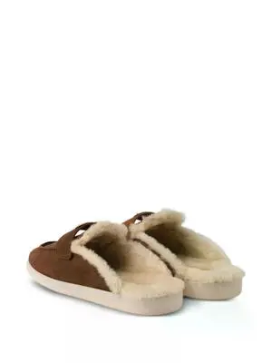 Prada Shearling Mules - Brown