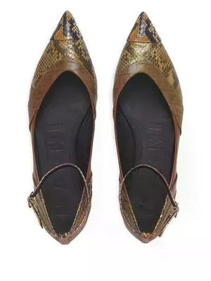 Marni Ankle-strap Pointed-toe Flats - Brown