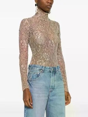 Valentino Garavani Floral Lace High-neck Bodysuit - Neutrals