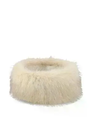 Valentino Garavani Faux-fur Hat With Logo Plaque - Neutrals