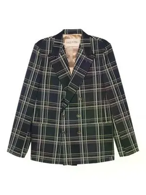 Valentino Garavani Checked Double-breasted Blazer - Blue