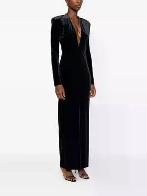 AMAZUIN Velvet V-neck Maxi Dress
