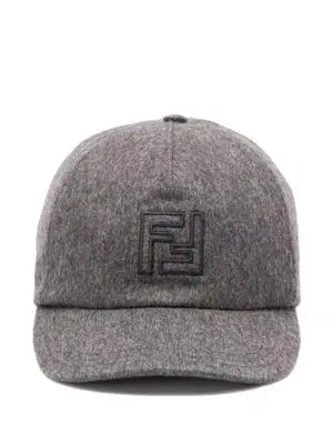 Fendi Logo-embroidered Wool Cap - Grey