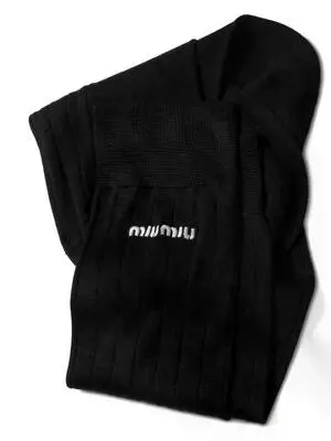 Miu Miu Logo-embroidered Ribbed Socks - Black
