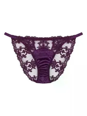 FLEUR OF ENGLAND Cecilia Lace-trimmed Satin Briefs - Purple