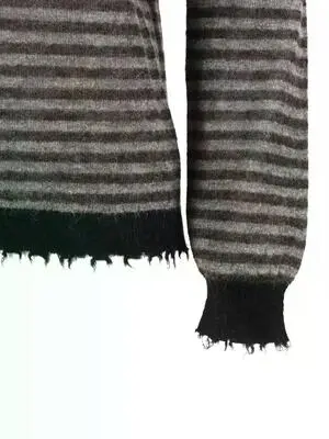 KANGRA Striped Frayed-edge Sweater - Grey