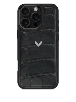 VELANTE Crocodile-texture Leather Iphone 16 Pro Max Phone Case - Black