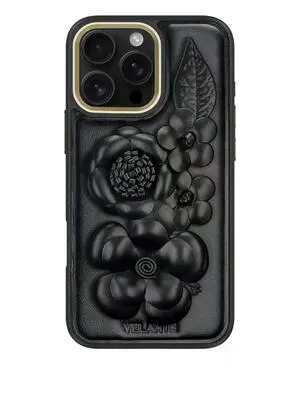 VELANTE Floral-embossed Leather Iphone 16 Pro Max Case - Black