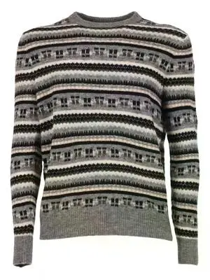 BALLANTYNE Fair Isle Intarsia Knit Sweater - Grey