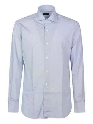BARBA NAPOLI Micro-pattern Cotton Shirt - Blue
