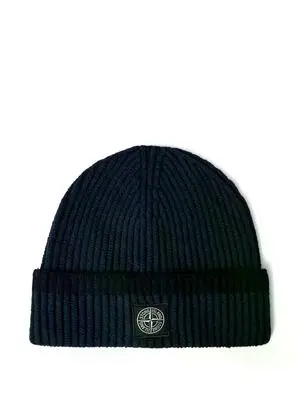 Stone Island Logo-motif Ribbed Beanie - Blue