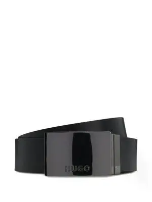 Hugo Rectangular Buckle Leather Belt - Black