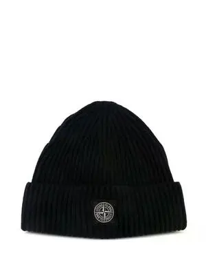 Stone Island Ribbed Logo-patch Beanie - Blue