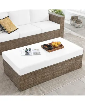 MODWAY Convene Outdoor Patio Rectangle Ottoman - Cappuccino White