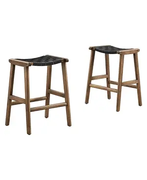 MODWAY Saoirse Faux Leather Wood Counter Stool, Set Of 2 - Walnut Black