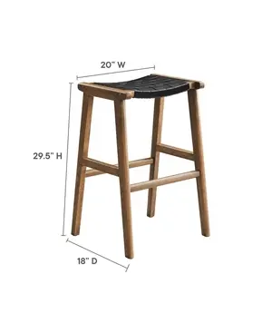 MODWAY Saoirse Leather Wood Bar Stool, Set Of 2
