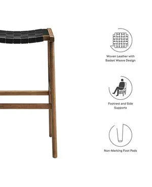 MODWAY Saoirse Leather Wood Bar Stool, Set Of 2