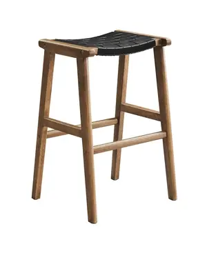 MODWAY Saoirse Leather Wood Bar Stool, Set Of 2