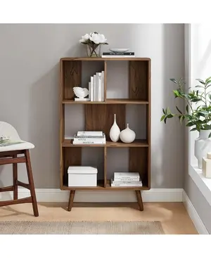 MODWAY Transmit 5 Shelf Wood Grain Bookcase - Walnut