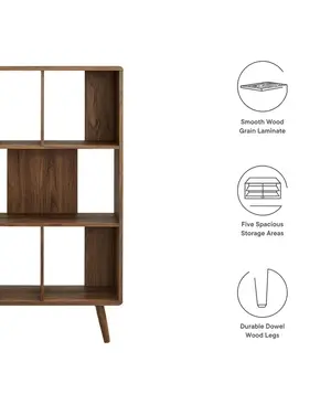 MODWAY Transmit 5 Shelf Wood Grain Bookcase - Walnut