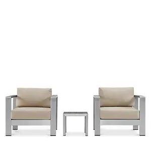 MODWAY Shore 3 Piece Outdoor Patio Aluminum Set - Silver Beige