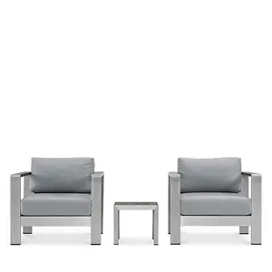 MODWAY Shore 3 Piece Outdoor Patio Aluminum Set - Silver Gray