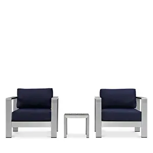 MODWAY Shore 3 Piece Outdoor Patio Aluminum Set - Silver Navy