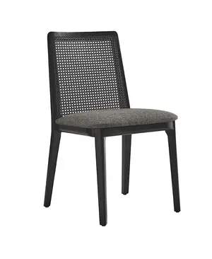 MODWAY Monarch Wood And Rattan Dining Side Chair - Black Black Gray