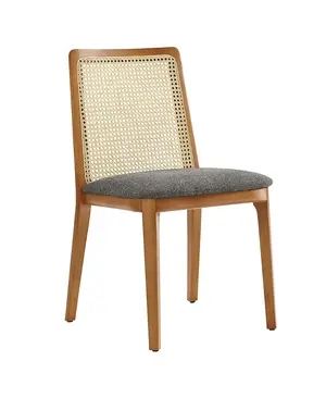 MODWAY Monarch Wood And Rattan Dining Side Chair - Honey Natural Gray