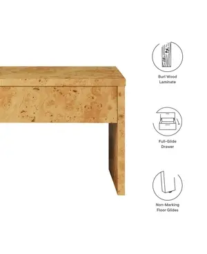 MODWAY Hudson 1-drawer Burl Wood Nightstand