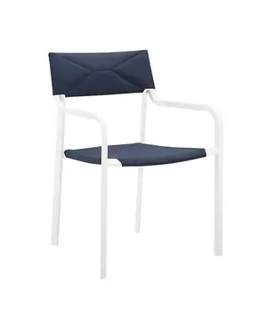 MODWAY Raleigh Stackable Outdoor Patio Aluminum Dining Armchair - White Navy