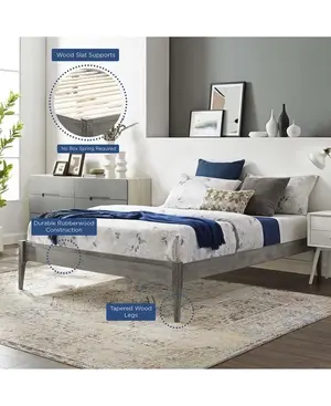 MODWAY June Wood Platform Bed Frame - Gray