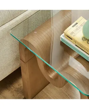 MODWAY Ondine Glass Top Side Table - Natural