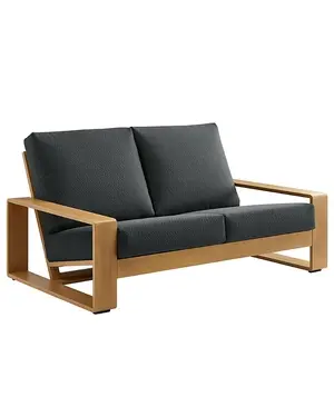 MODWAY Lirienne Outdoor Patio Aluminum Faux Wood Loveseat - Charcoal Natural