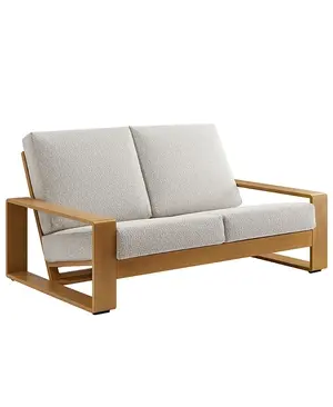 MODWAY Lirienne Outdoor Patio Aluminum Faux Wood Loveseat - Ivory Natural