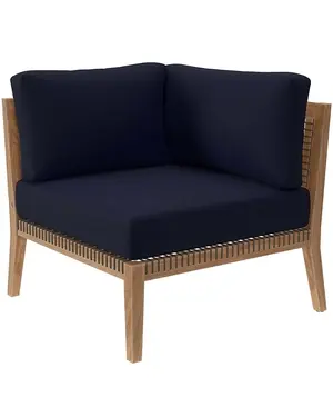 MODWAY Clearwater Outdoor Patio Teak Wood Corner Chair - Gray Navy