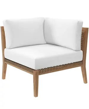 MODWAY Clearwater Outdoor Patio Teak Wood Corner Chair - Gray White