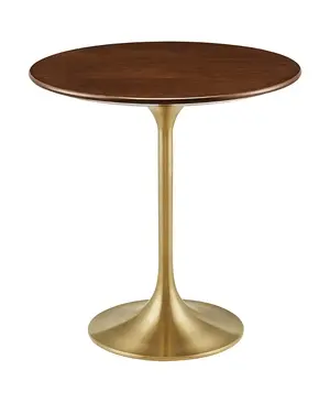 MODWAY Lippa Round Wood Side Table - Gold Walnut