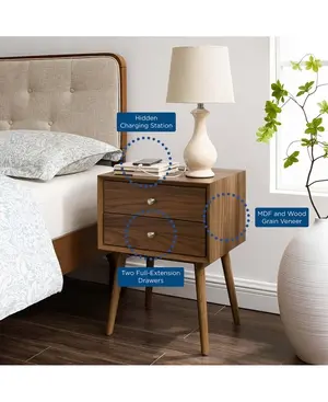 MODWAY Ember Wood Nightstand With Usb Ports