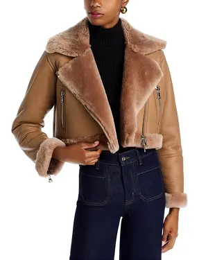 L'Agence Pike Cropped Shearling Jacket - Chanterell