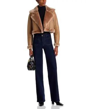 L'Agence Pike Cropped Shearling Jacket - Chanterell